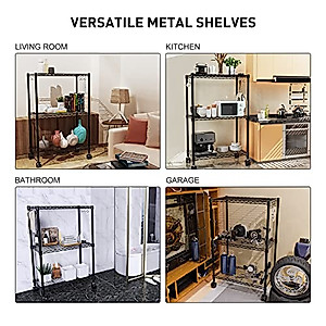 Storage Shelves, 3 Tier Shelf Adjustable Wire Shelving Unit, Sturdy Steel Metal Shelves Heavy Duty Shelving Rolling Cart with Casters for Garage, Kitchen, Living Room, Bathroom, 23.6L X 13.8W X 35.4H