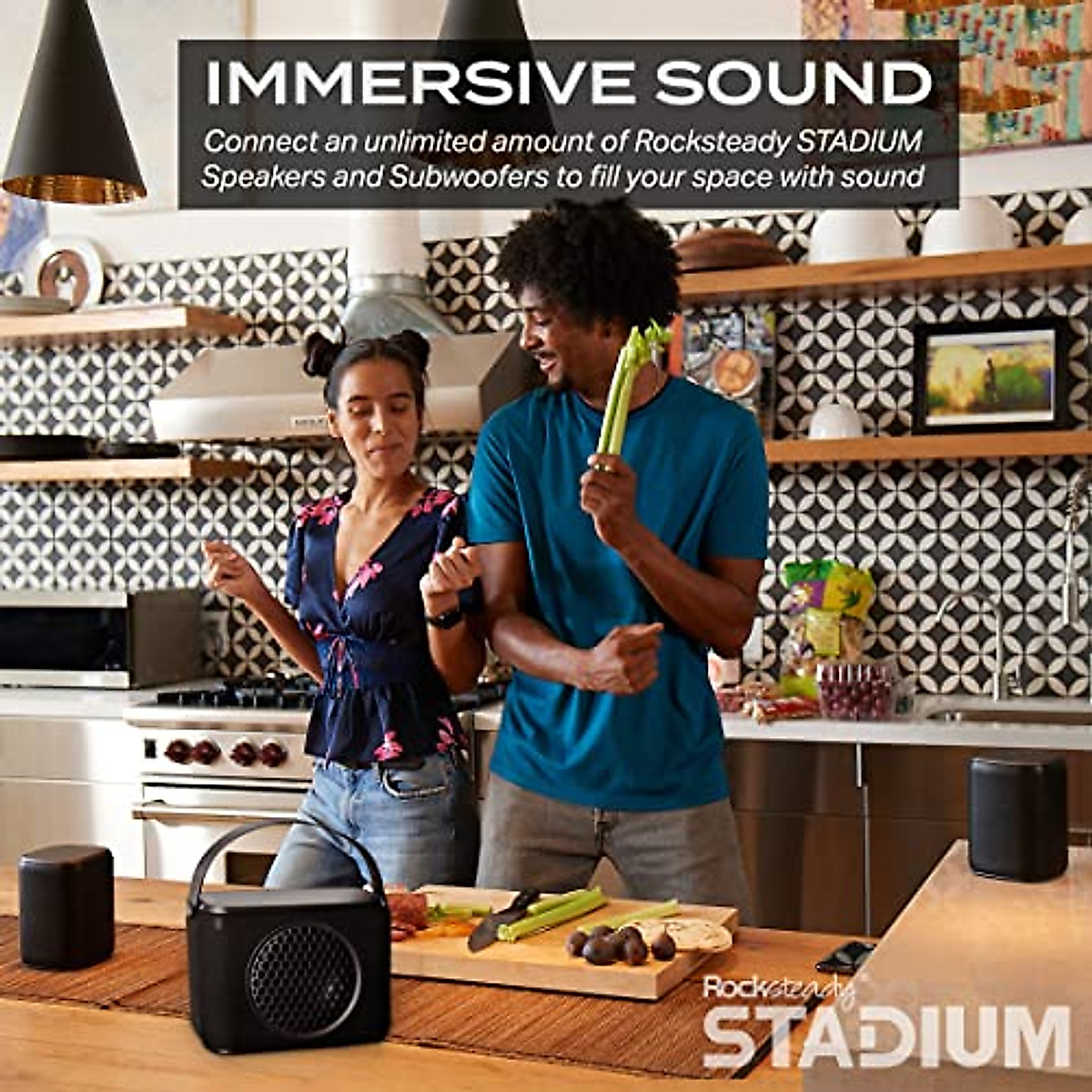 Rocksteady Stadium Portable Bluetooth 4 Speaker and Subwoofer Combo - Includes 4 Speakers + 1 Subwoofer - Up to 100 Foot Range - Up to 16 Hour Battery Life