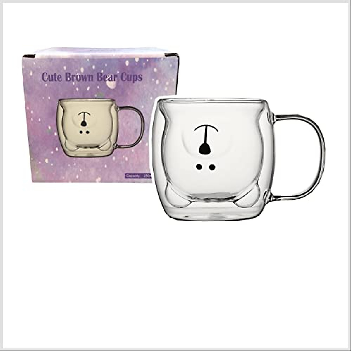 Chanlida Cute Brown Double Wall Cute Bear Cups (Pack of 2) Double Wall Cute Bear Cup with Handle Insulated Espresso Christmas Beer Cup Cute Birthday