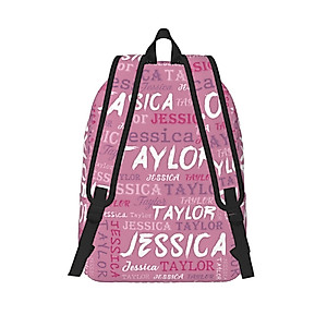 Custom Name School Backpack, Personalized Casual Daypack Backpacks Design Your Own Name for Boys Girls Men Women, Customized Hot Pink Theme 2 Sizes Student Bookbag for Travel Work School