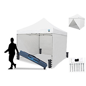 King Canopy Festival 10-Feet by 10-Feet Instant Pop up with 3 Solid Sides, 1 Zippered Door and Weight Bags, 1-Inch Steel Frame, White, FSSHST10WH-B2