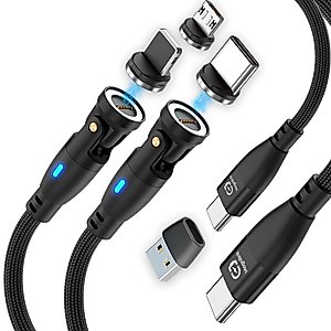 Magnilink 360 PRO 100W USB-C Magnetic Phone Charger (Pack of 2) - 6 in 1 Magnet Charging Cable Fast Charging & Data - Works with i-Products, Type-C and Micro USB (Onyx Black)