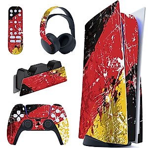 PlayVital Impression Germany Flag Full Set Skin Decal for PS5 Console Disc Edition, Sticker Vinyl Decal Cover for PS5 Controller & Charging Station & Headset & Media Remote