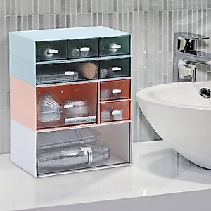 OSteed Desk Craft Organizer and Storage with 7 Flat Drawers, Stackable Plastic Desktop Accessories & Workspace Organizer for Office Stationary, Makeup Skincare, Sanitation Supplies, White