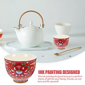 DECHOUS Chinese Tea Set Ceramic Tea Cups Kung Fu Tea Cups Flower Pattern Saki Cup Matcha Tea Cup Retro Japanese Chinese Tea Cups Drinking Teaware For Morning Tea Tray Red Espresso