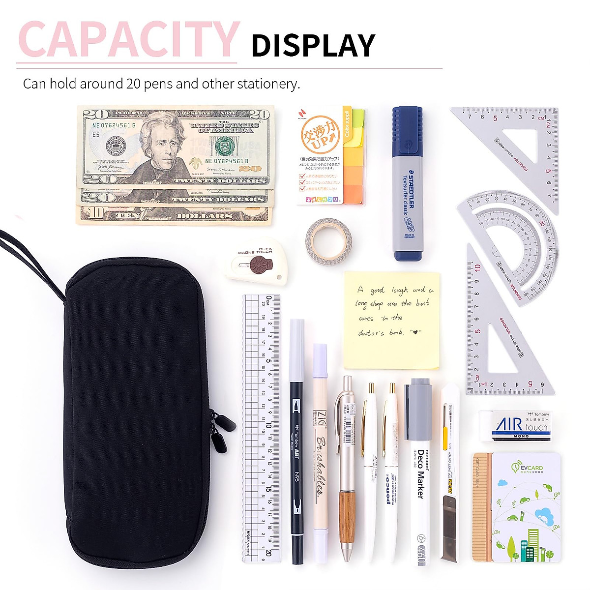 ANGOOBABY Pencil Case Wide Opening Durable Pen Pouch Lightweight Portable Pencil Bag with Handle for School Teen Girl Boy Men Women Adults Black