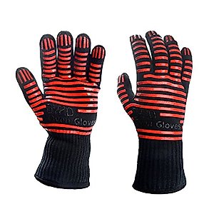 DYZDHeat Resistant Cooking Baking Gloves for Cooking, Barbecue(Red 1 Pair)