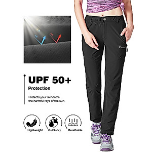 Rdruko Women's Outdoor Hiking Pants Lightweight Quick Dry Water Resistant Travel Fishing Pants with Pockets(Black, US M)
