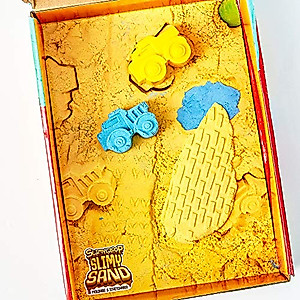 SlimySand Construction, 2 Pounds of SlimySand (Blue and Yellow), 3 Fun 3D Molds, 2 Rollers & 1 Reusable Box For Hours Endless Hours of Play. Super Stretchy & Moldable!