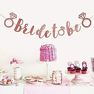 Bride to Be Banner - Rose Gold Glitter Bachelor Party Decoration with Diamond Ring Logo - Bachelorette Bridal Engagement Party Decoration Supplies
