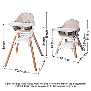 Beberoad Love Baby High Chair, 4 in 1 Wooden Highchair Convertible High Chair Booster Toddler Chair with Double Removable Tray, 5-Point Harness & PU Cushion for Babies Infants Toddlers White
