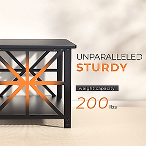 GreenForest Coffee Table with Round Corner, Farmhouse Center Table with 2-Tier Storage Shelf X-Frame Design for Living Room, 39 inch Black