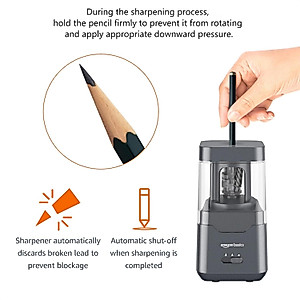 Amazon Basics Portable Electric Pencil Sharpener, Helical Blade, Auto Stop, Battery/USB Cord Operated