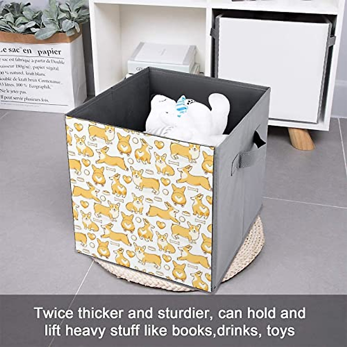 Welsh Corgi Dogs Canvas Collapsible Storage Bins Cube Organizer Baskets with Handles for Home Office Car