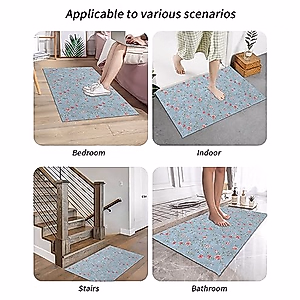 Indoor Outdoor Mats, Rustic Simple Floral Tile Pattern Door Mat, Non-Slip Absorbent Resist Dirt Entrance Mat Washable Welcome Mats for Entryway, Low-Profile Floor Mats