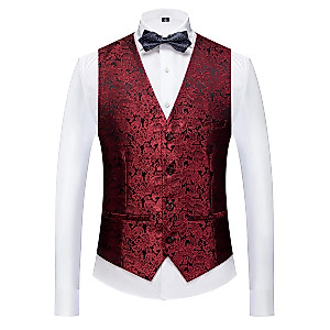 Mens Tuxedo Suits Slim Fit 3 Piece Formal Skinny Tuxedo Suit Set Shawl Lapel Paisley Suits Men for Wedding Prom Red