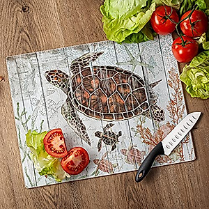 CounterArt Shoreline Shells Sea Turtle 3mm Heat Tolerant Tempered Glass Cutting Board 15” x 12” Manufactured in the USA Dishwasher Safe