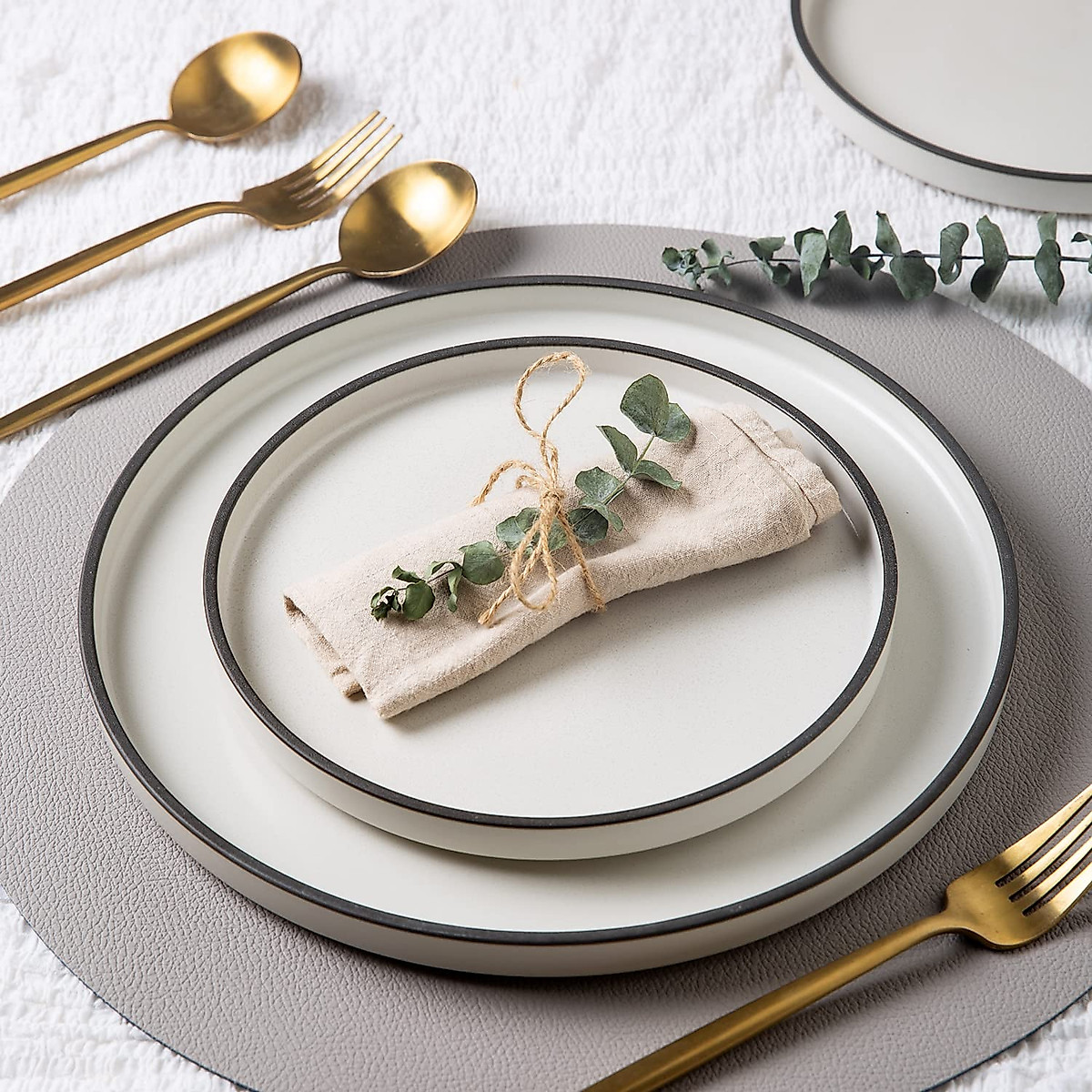 LERATIO Dinner Plates,10.75 Inch Ceramic Flat Plates Set of 6,High Edge Modern plates for Kitchen,Microwave & Dishwasher & Oven Safe, Scratch Resistant Dishes Set-Matte Off White