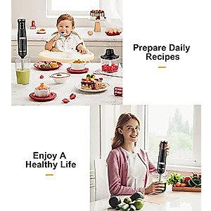 Facelle Immersion Hand blender 1000W, 4-in-1 Handheld Smoothie Blender Stick Blender with Chopper, Beaker, Whisk for Smoothie, shakes, Baby Food, Sauces Red, Puree, Soup