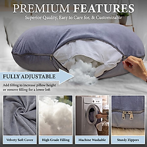 Pharmedoc Pregnancy Pillows, U-Shape Full Body Pillow -Removable Cover Jumbo Size - Grey - Pregnancy Pillows for Sleeping - Body Pillows for Adults, Maternity Pillow and Pregnancy Must Haves