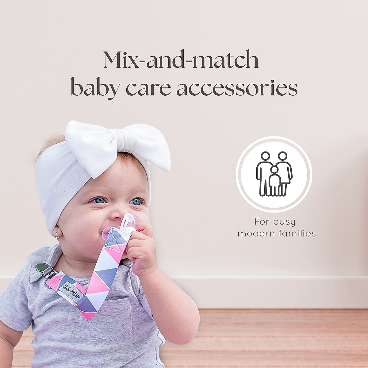 Dodo Babies Pacifier Clip & Teether Toy Set - Four Clips Plus Two Silicone Teether Toys - Universal Holder Fits Most Paci Brands - Fun Pink and Gray Prints for Girls or Boys