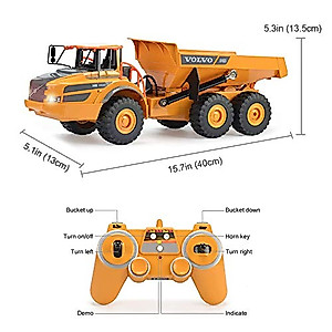 Fistone RC Dump Truck 1/26 Scale 2.4G Remote Control Articulated Truck Construction Car Electronic Simulation Engineering Vehicle Toys for Kids Boys