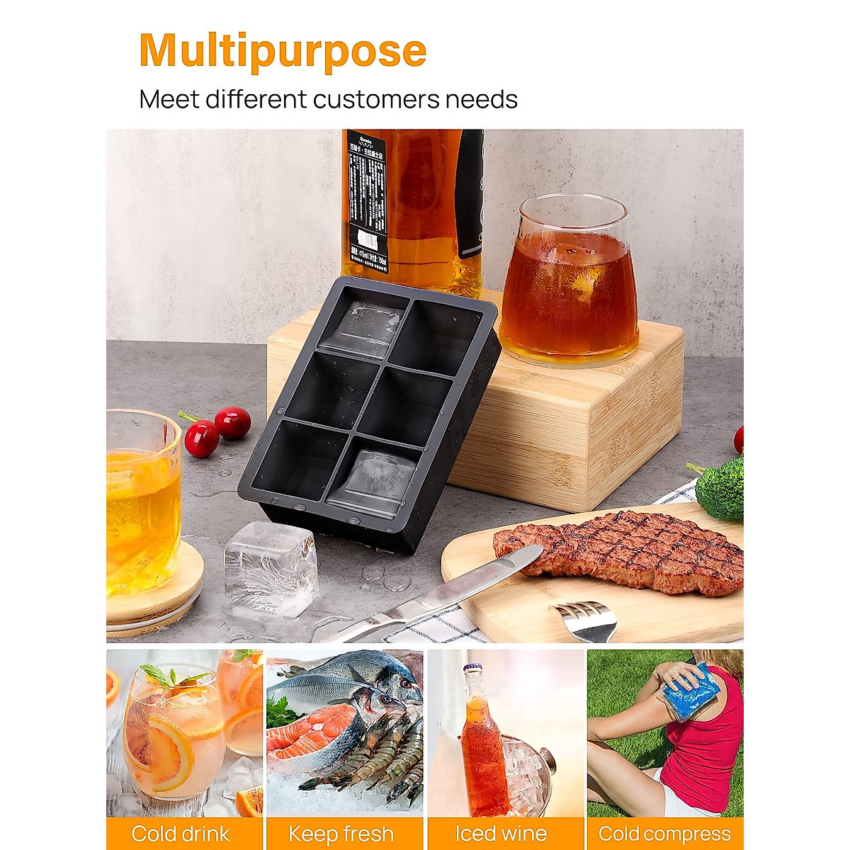 Kootek Ice Cube Trays with Lid (Set of 4), Silicone Large Square Ice Cube Maker Ice Cube Molds for Whiskey, Cocktails and Homemade Freezer