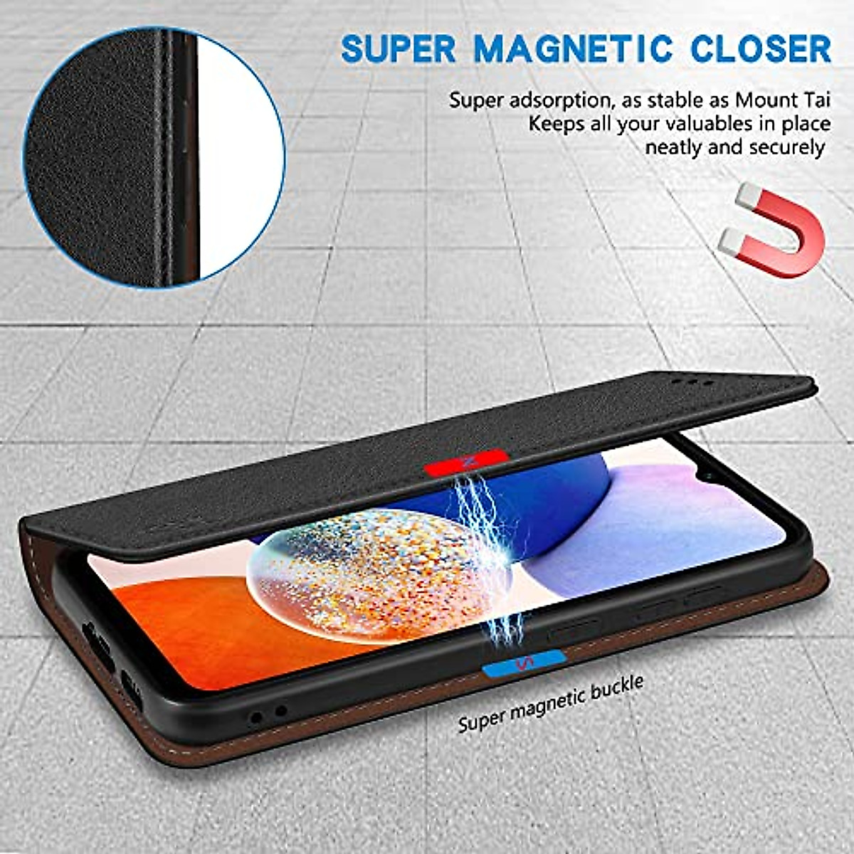 ZZXX Samsung Galaxy A14 5G Wallet Case with [RFID Blocking] Card Slot Stand Strong Magnetic Leather Flip Fold Protective Phone Case for Samsung Galaxy A14 5G Case Wallet(Black-6.6 inch)