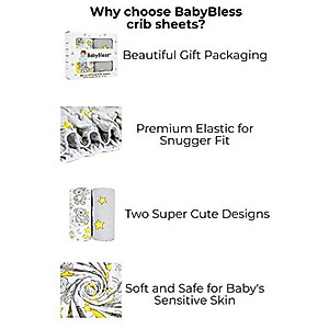 Organic Crib Sheets (2 Pack) - 100% Organic Jersey Cotton Fitted Crib Sheets for Standard Crib and Toddler Mattresses |Star and Bear Print | (Grey, Yellow, White)