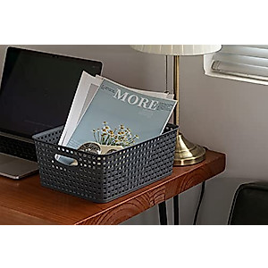 Eslite Plastic Storage Baskets for Organizing,11.42"X9"X4.7",Pack of 4 (Grey)
