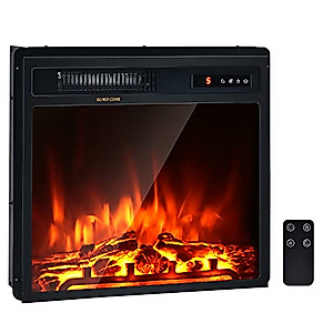 Tangkula 18 Inch Recessed Electric Fireplace Insert, 1500W Freestanding Fireplace Stove Heater W/Adjustable Flame Effect & Temperature, Built-in Thermostat, Timing Function, Remote Control