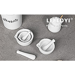 LEETOYI Porcelain Mortar and Pestle, Ceramic Herb Grinder Pill Crusher Set (4.2-inch)