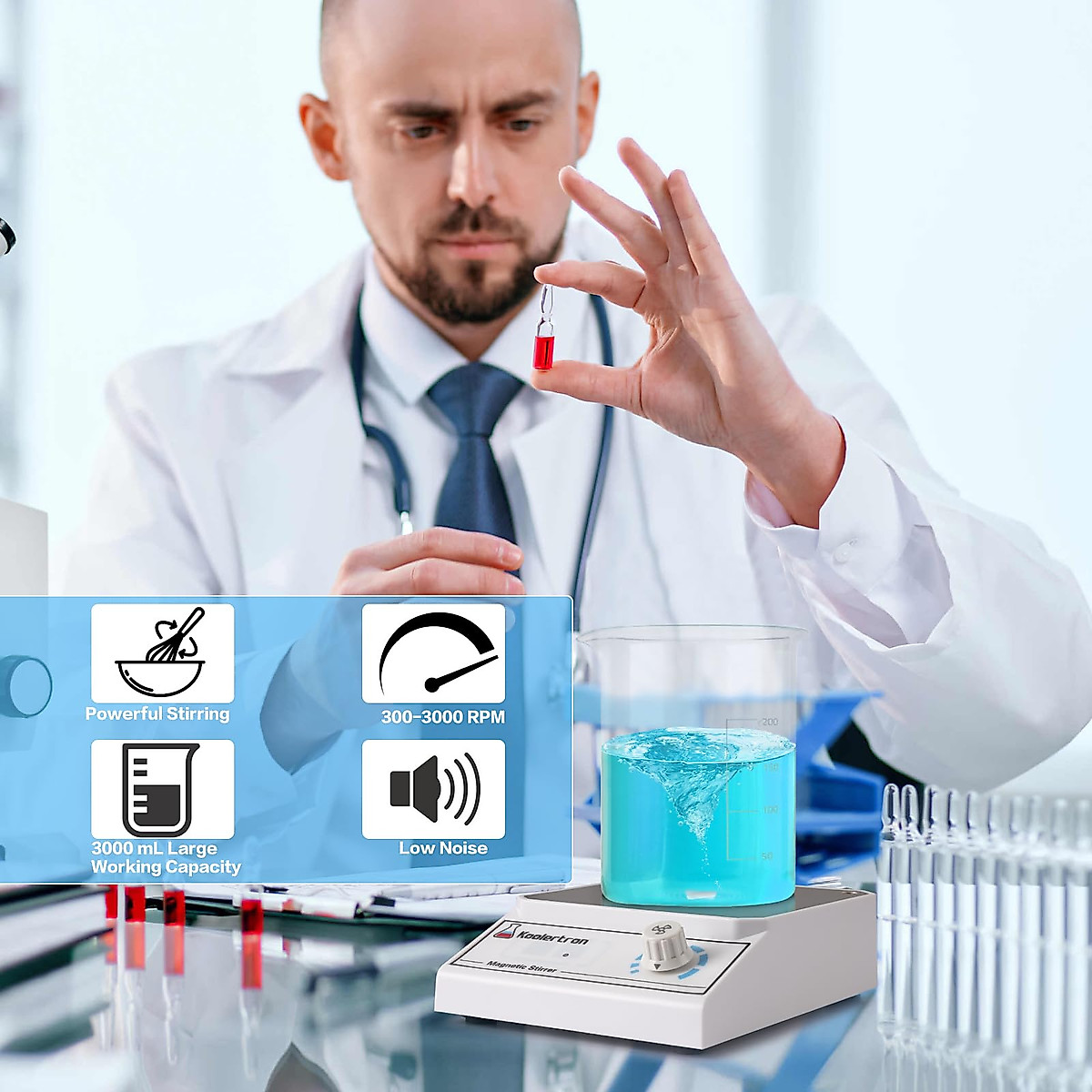 Koolertron 3000 RPM Magnetic Stirrer with 3 PCS Stir Bar and Stir Bar Retriever,Magnetic Stir Plate with Brushless DC Motor,Max Capacity 3000ml(No Heating)