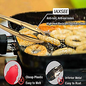 IAXSEE 2-Pack 9 Inch Stainless Steel Gold Salad Tongs, Non-slip & Easy Grip Smart Locking Clip Handy Utensil for Cooking, Serving, Barbecue, Buffet, Salad, Ice, Oven