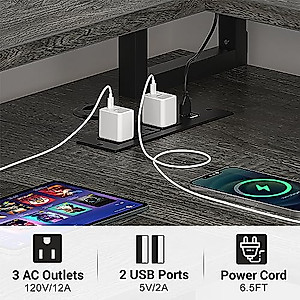 armocity L Shaped Computer Desk with Power Outlets, Gaming Desk L Shaped with LED Lights, Corner Desk with Storage Shelves, Work Study Desk for Bedroom, Home Office Small Spaces, 47'', Grey