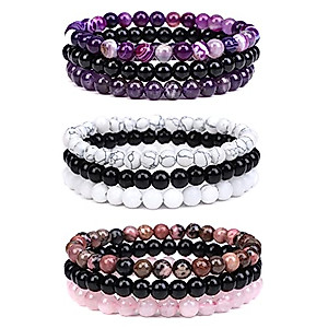 JEWPARK 9Pcs 8mm Stone Beaded Bracelet Set for Men Women Semi-Precious Gemstone Beads Bracelets Yoga Healing Energy Crystal Stretch Bracelets Set 6MM