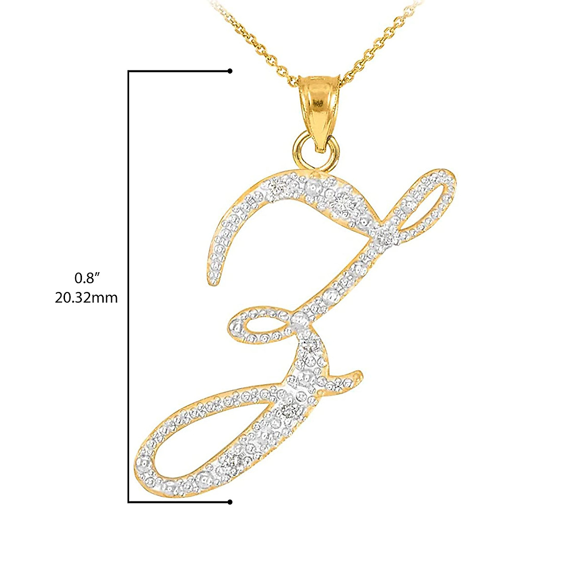 14K Yellow Gold Diamond Accented Dangling Cursive Initial A-Z Charm 4/5" Pendant Necklace (J-K Color, I1-I2 Clarity) - Letter Z with 18" Chain