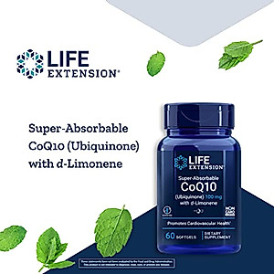 Life Extension Super-absorbable Coq10 (ubiquinone) With D-limonene – Promotes Heart Health & Cellular Energy – Gluten Free – Non-GMO – 100 mg – 60 Softgels