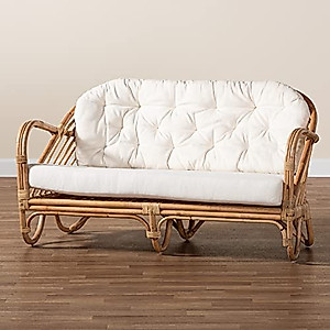 Baxton Studio Aliane Loveseat, One Size, White/Natural Brown