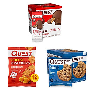 Quest Nutrition Protein Treats Bundle - Peanut Butter Cups, Cheese Crackers, and Chocolate Chip Cookies (12 Count Each)
