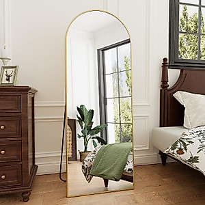 Rowjut 64"x21"Floor Mirror Arched Full Length Mirros, Mirror Floor Length Standing Hanging or Leaning/Large Full Body/Wall Mirror for Bedroom, Living Room, Aluminum Frame, Black