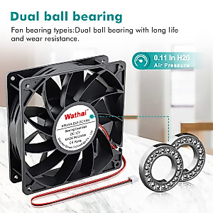 Wathai 140mm x 38mm 12V Exhaust Fan Dual Ball High Airflow 3000RPM DC High Static Pressure CFM Fan for DIY Project Ventilation Cooling