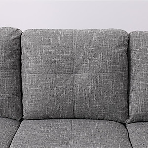 HOMVET Grey Linen Sectional Sofa Furniture Set, L-Shape Couch with Right Chaise, Storage Ottoman, and 2 Toss Pillows,for Living Room/Apartment/Office, Gray