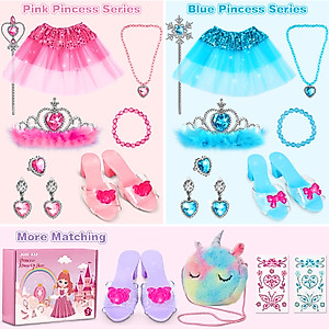 Princess Dress Up Toys & Jewelry Boutique, Princess dress up clothes for little girls pretend play toy set with Heel shoes, Skirts, Bag Toddler Dress Up Costumes Gift for Age 3 4 5 6 Years Old Kids