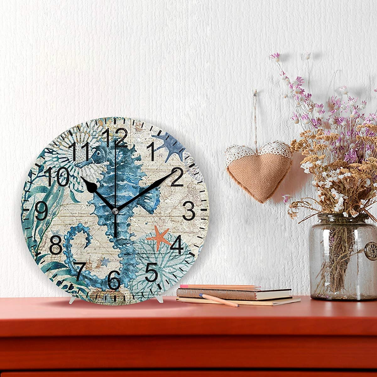 Wamika Wall Clock Ocean, Silent Non-Ticking, 10 Inch Battery Operated Quartz Analog Clock, Nautical Blue Map Sea Life Design, Easy to Read, Ideal for Home, Office, School