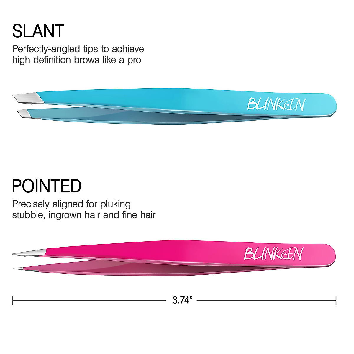 Tweezers for Eyebrows,Blinkeen 2 Pack Tweezer Set,Precision Tweezers for Ingrown Hair/blackhead/craf/splinter,Professional Eyebrow Tweezers.