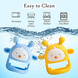 Silicone Baby Teething Toy Never Drop Infants Toys Baby Teether Infant Rattling Teether Soothing Pacifier Teething Toys for Babies 6-12 Months BPA Free 2 Pack Yellow&Blue