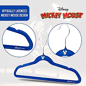 Mickey Mouse Velvet Hangers, Blue and Black Velvet Hanger Set of 25, Boys Hangers for Coats, Clothing, & More, Lovable & Adorable Mickey Mouse Kids Hangers Velvet