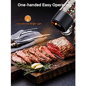 [Upgraded Larger Capacity] Electric Salt and Pepper Grinder Set - USB Rechargeable One Hand Operation Automatic Pepper Grinder and Salt Grinder with Adjustable Coarseness & LED Light Refillable