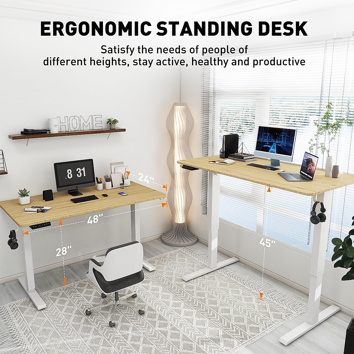 Win Up Time Electric Standing Desk Whole Piece Desktop 48 inch- Height Adjustable Desk, Sit Stand Desk Frame & Top, Stand up Desk with Wheels for Replacement